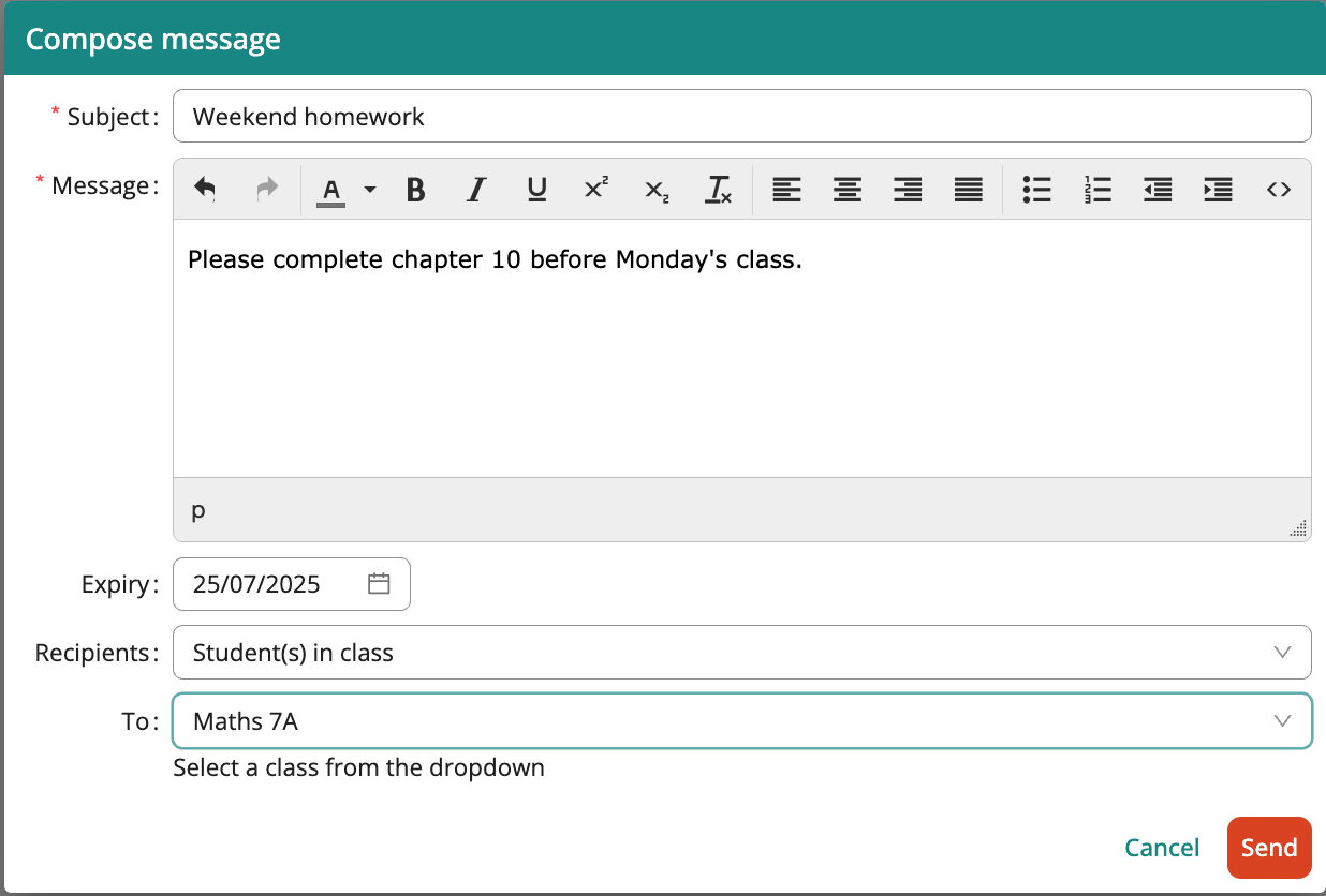How to send a message to your students – Cambridge